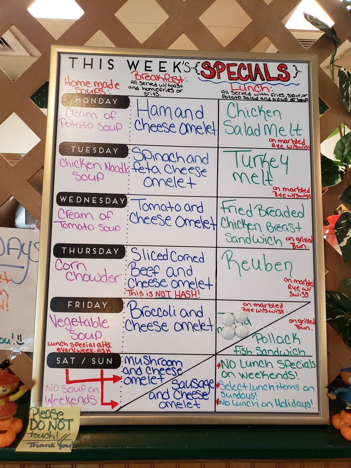 Menu at Billy's Cafe, Lady Lake