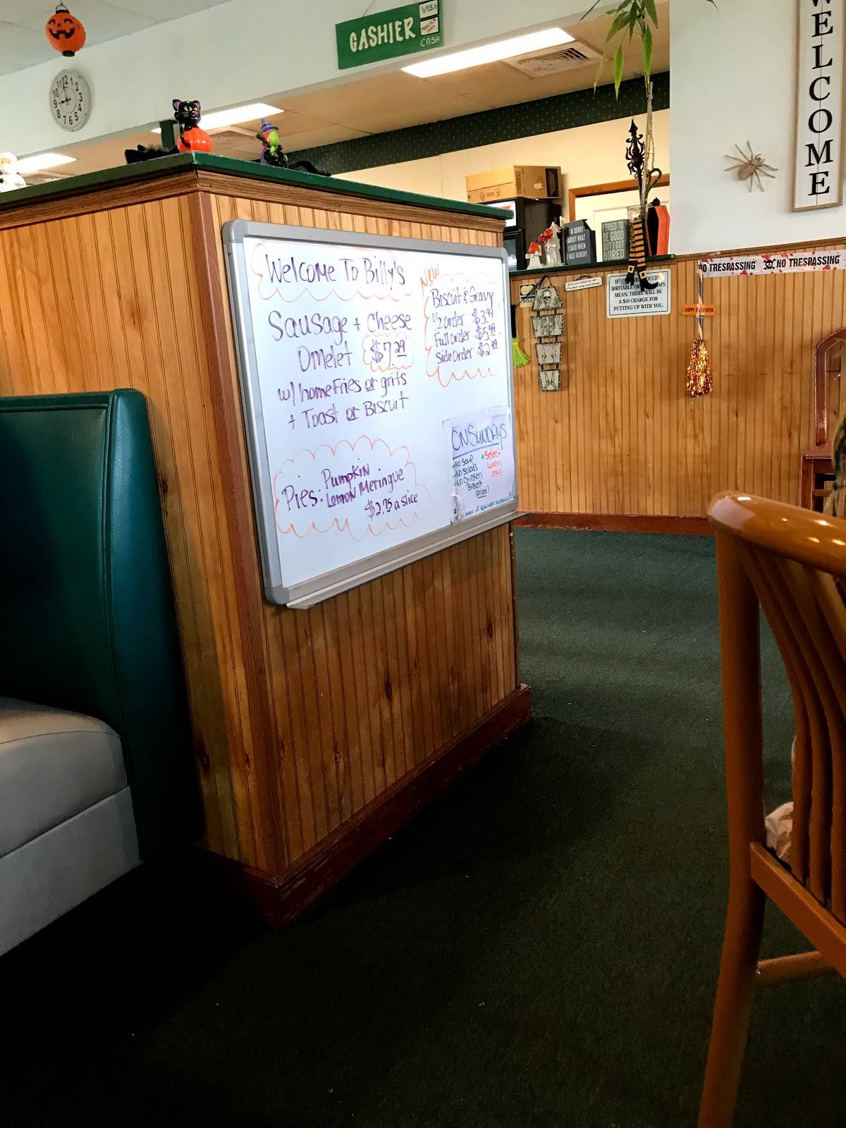 Menu at Billy's Cafe, Lady Lake