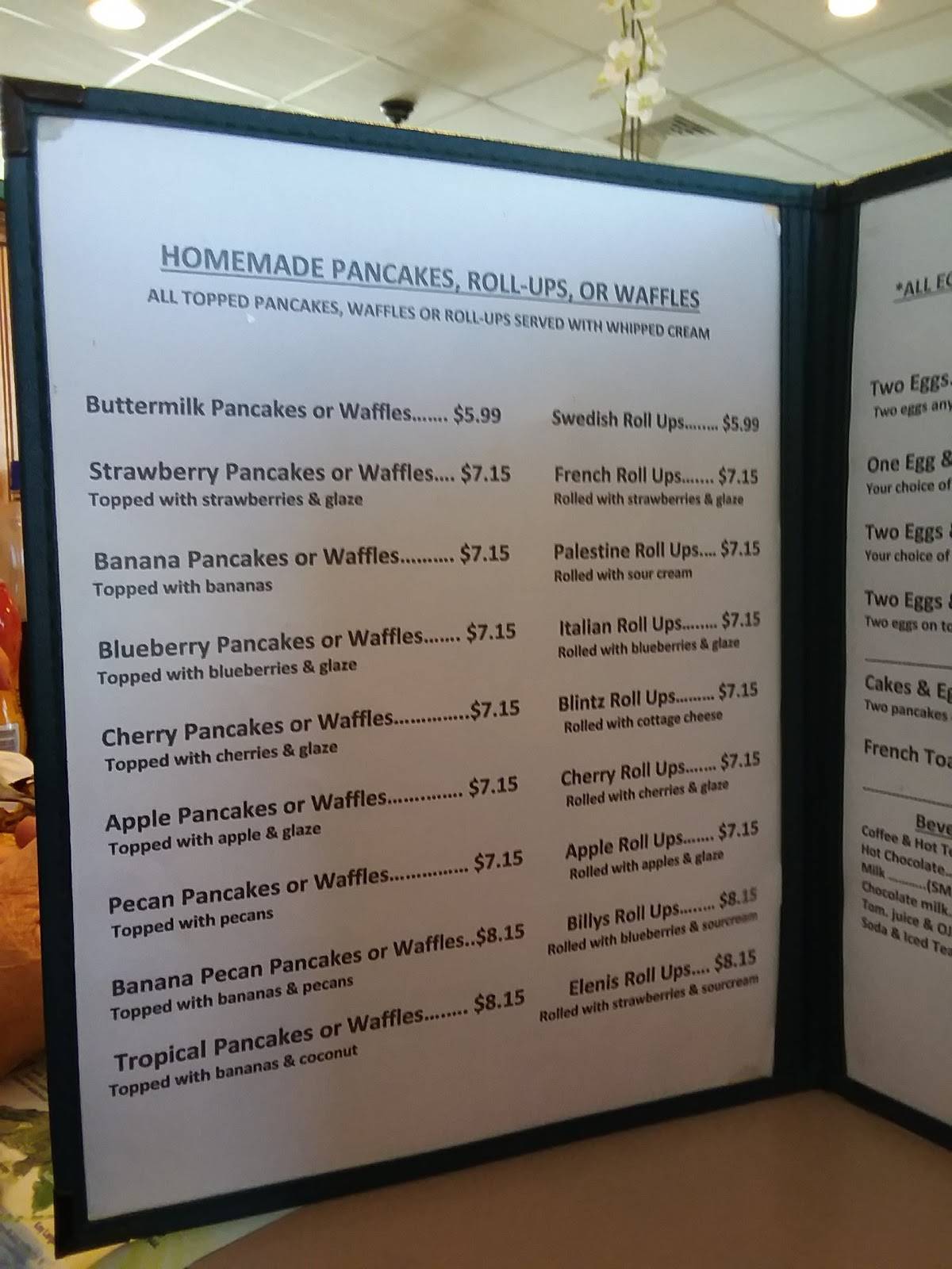 Menu at Billy's Cafe, Lady Lake