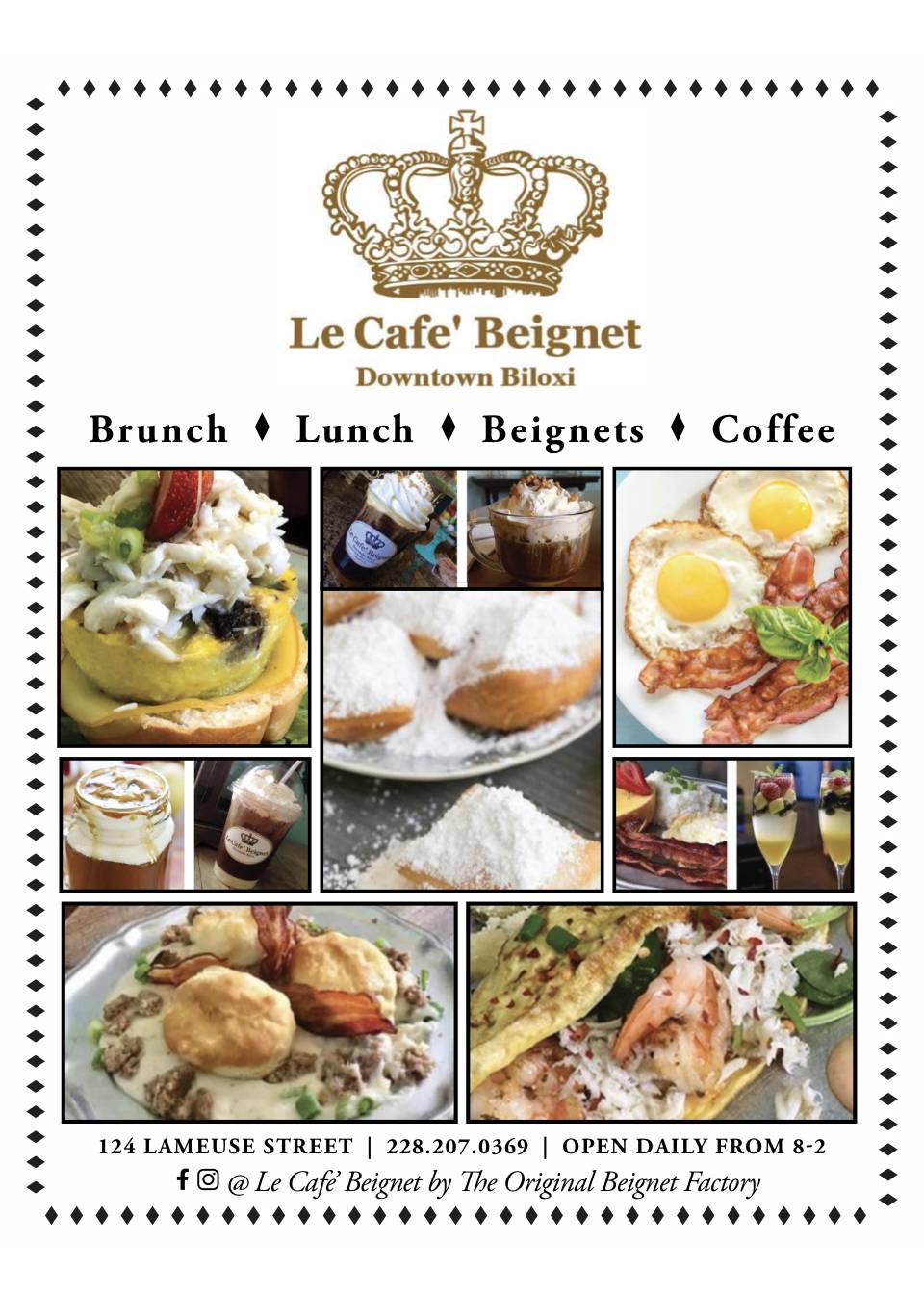 Menu at Le Cafe’ Beignet by the Original Beignet Factory, Biloxi, 124 ...