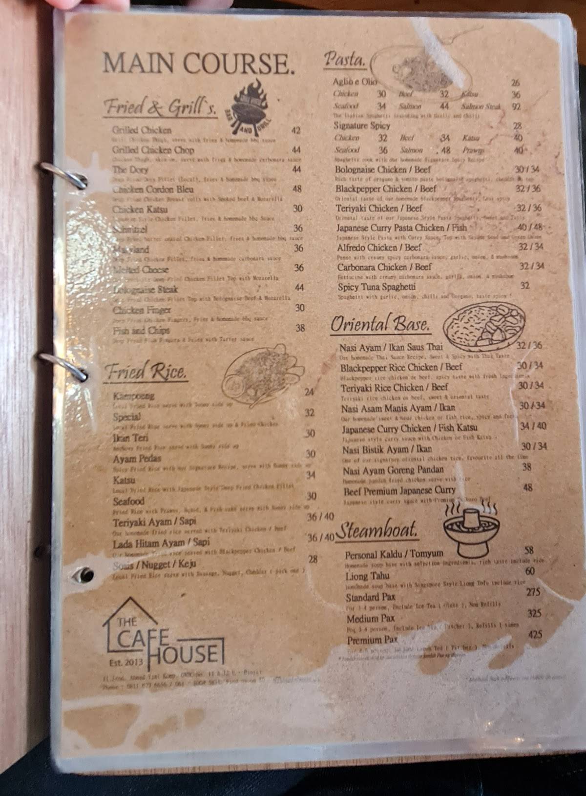 Menu at The Cafe House, Binjai