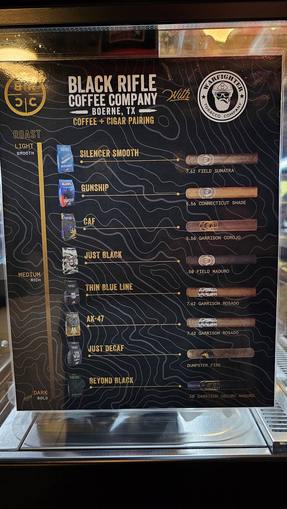Menu at Black Rifle Coffee restaurant, Boerne