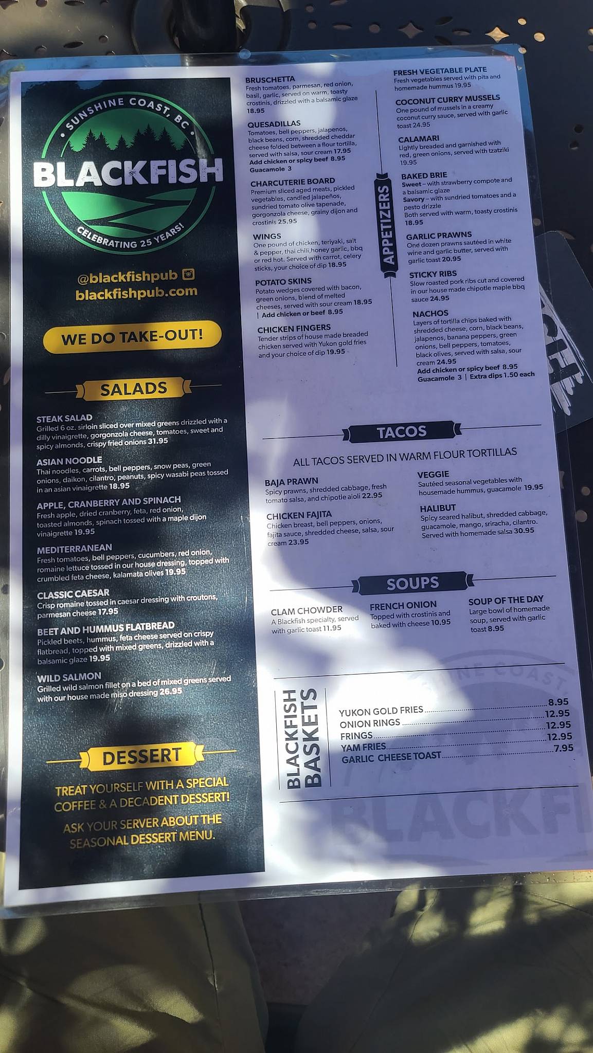 Menu at Blackfish Pub, Gibsons