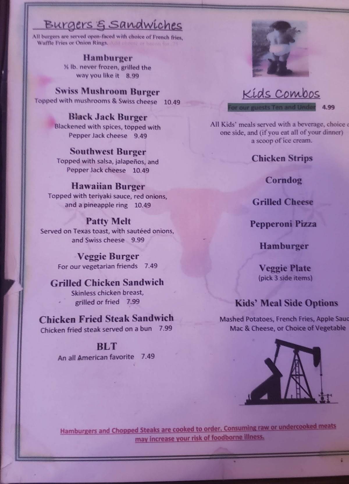 Menu at Blake's steakhouse, Luling