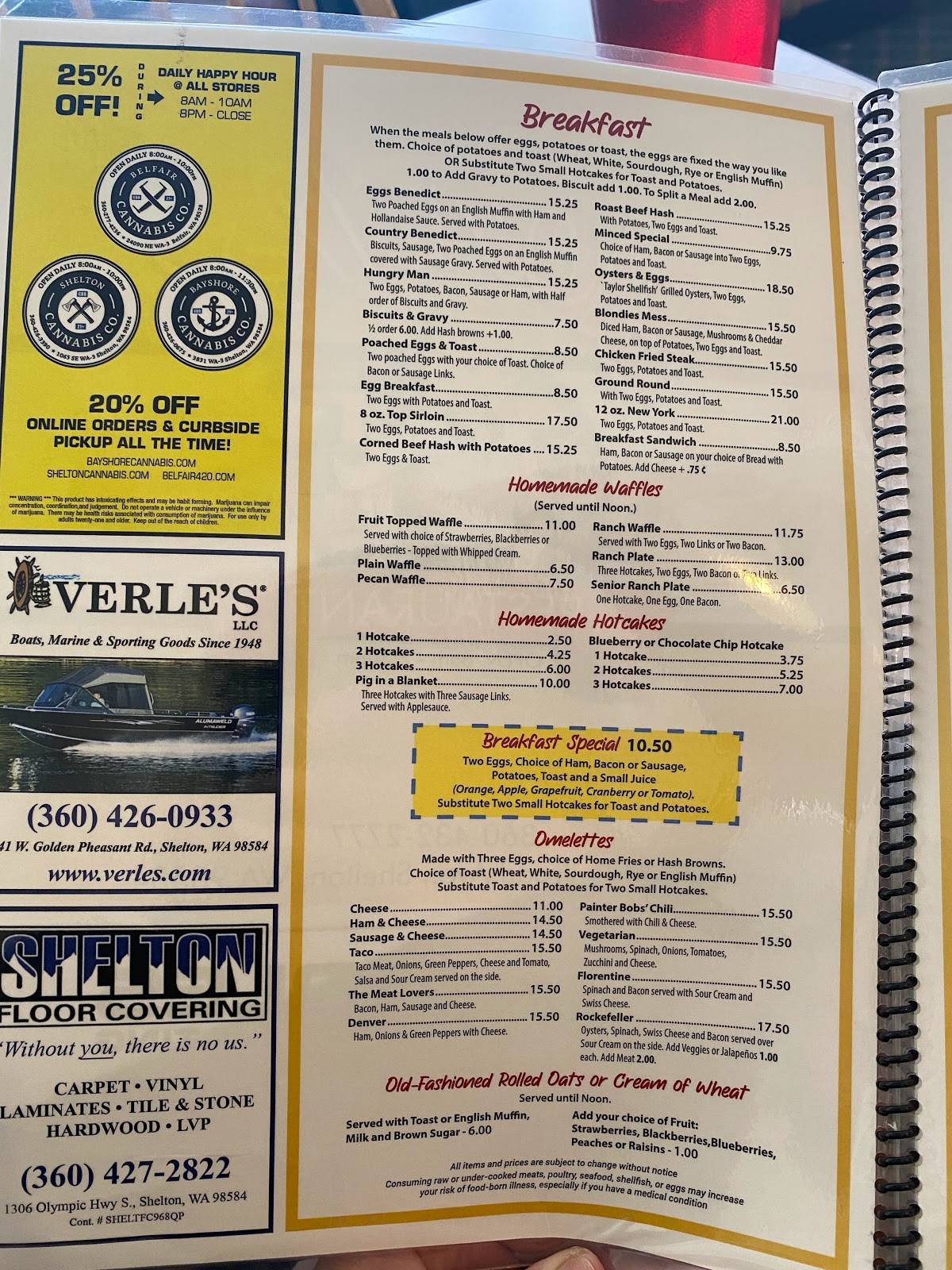 Menu at Blondie's Restaurant, Shelton