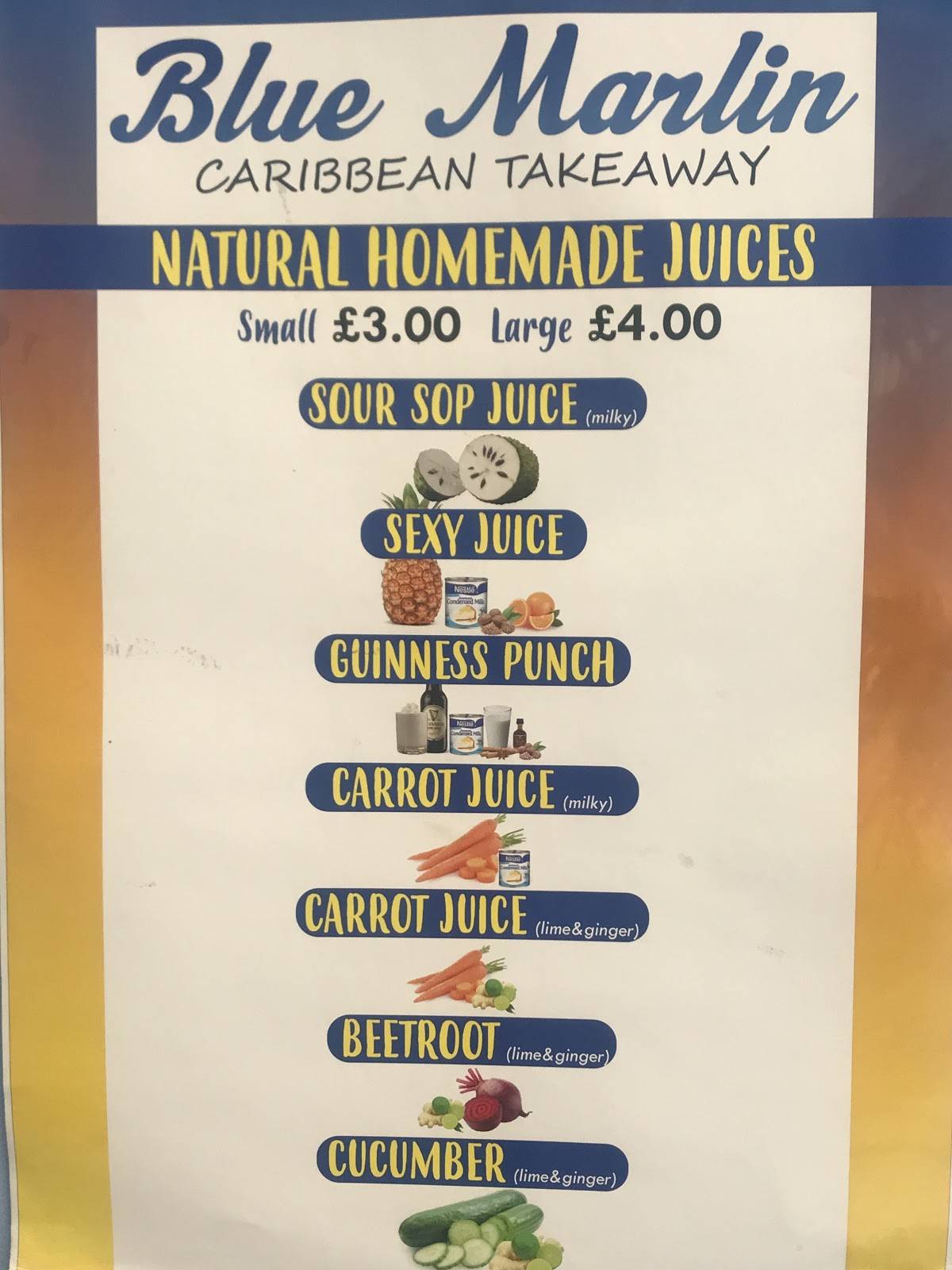 Menu at Blue Marlin restaurant, Birmingham