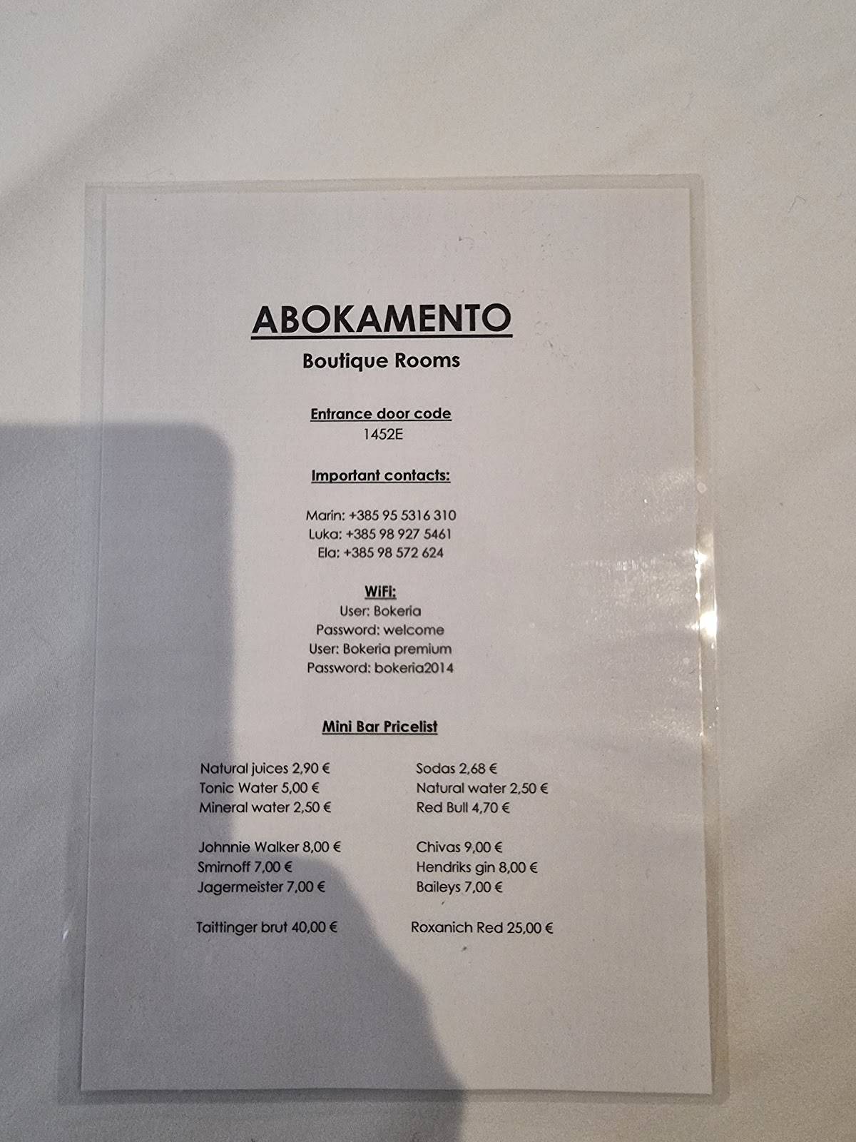 Menu at Bokeria Kitchen & Wine restaurant, Split