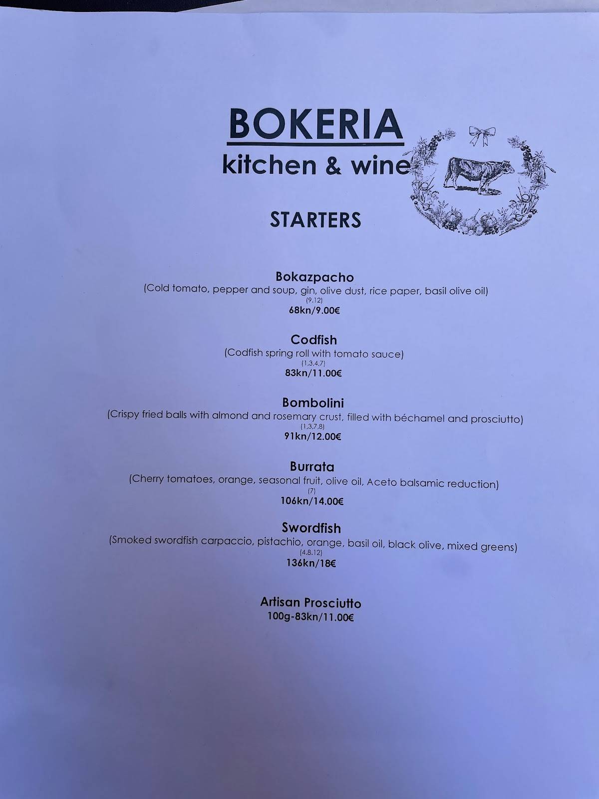 Menu at Bokeria Kitchen & Wine restaurant, Split