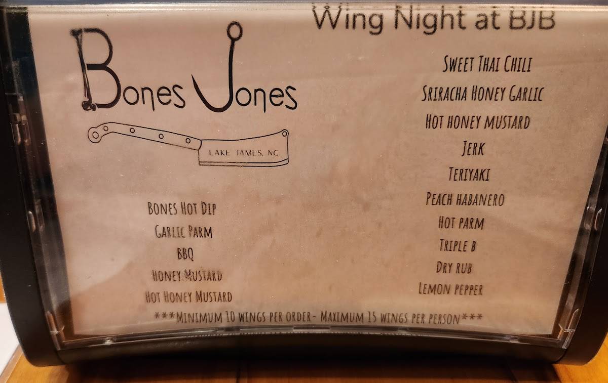 Menu at Bones Jones Burgers and Butchery steakhouse, Morganton