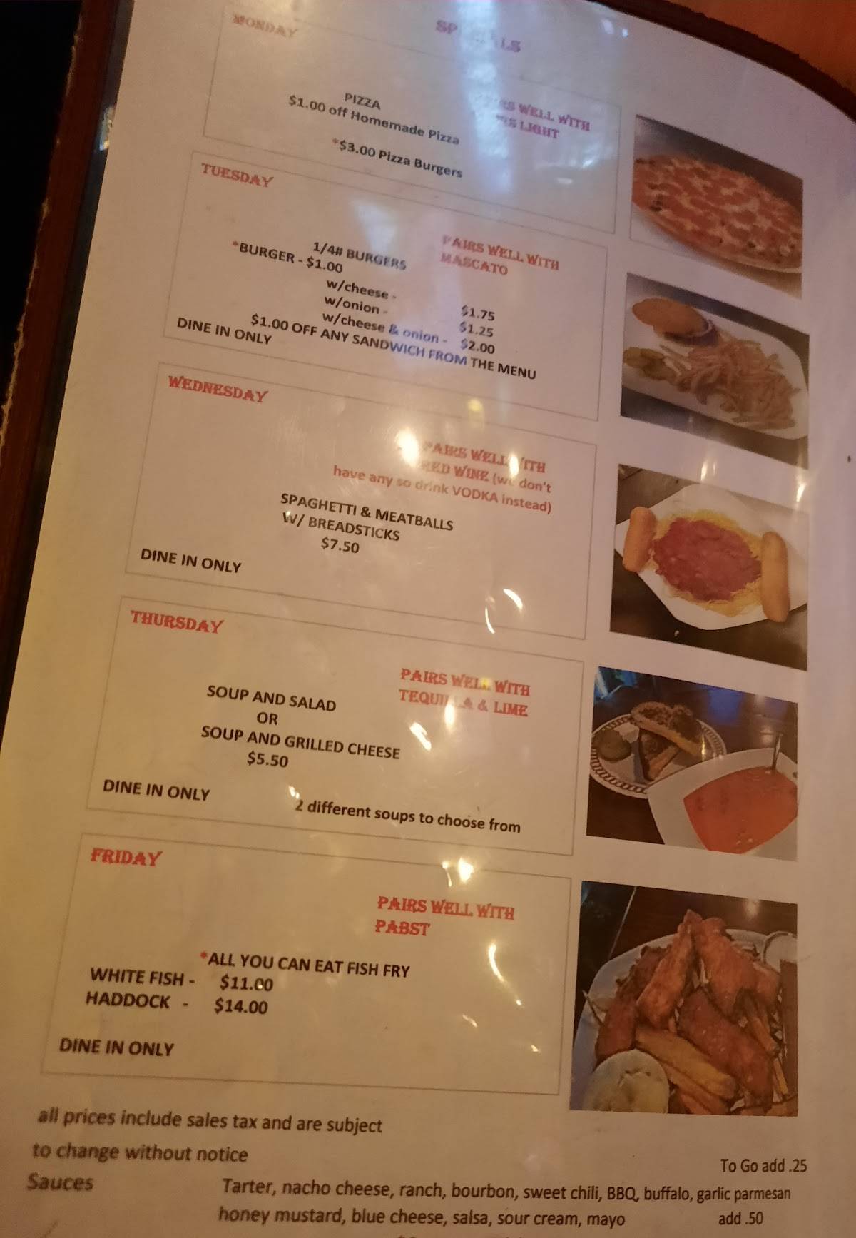 Menu at Boondocks Bar & Grill, Symco