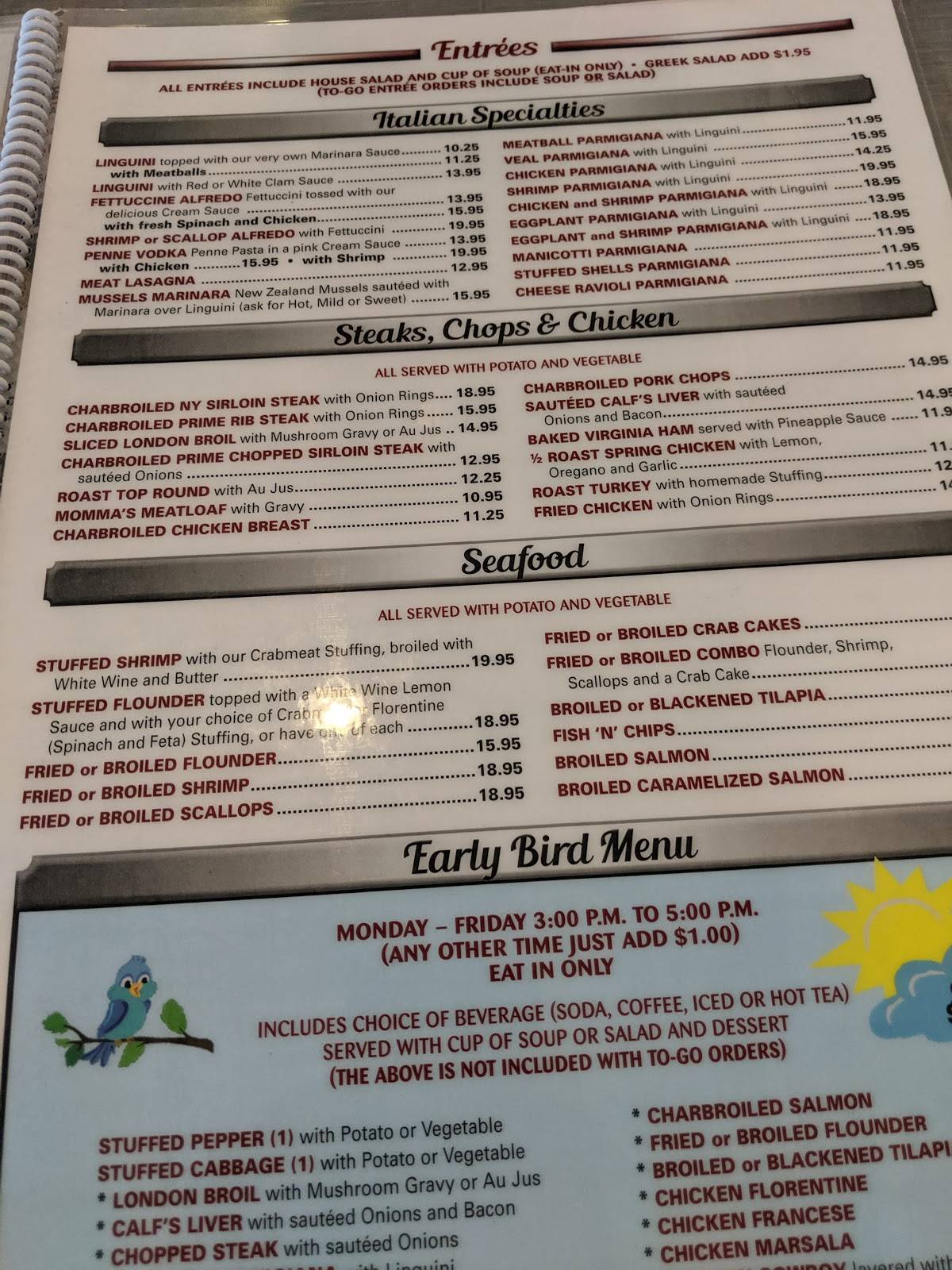 Menu at Wisdom Diner restaurant, Bordentown