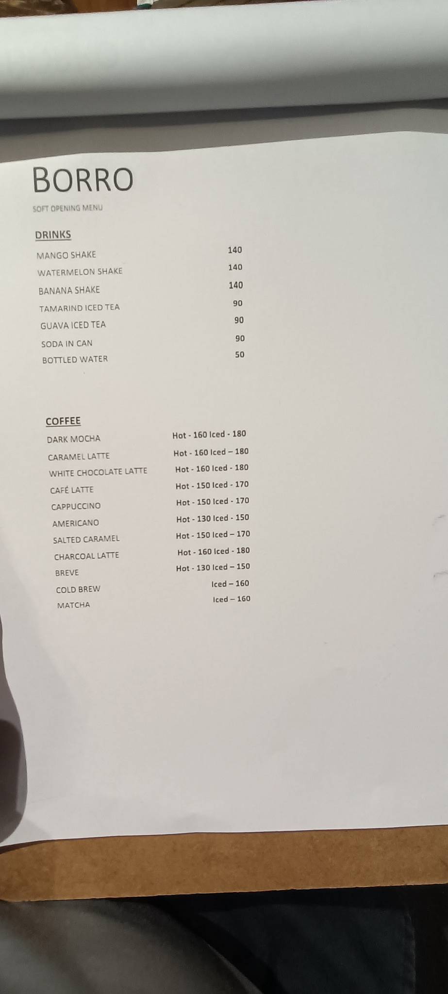 Menu at Borro restaurant, Quezon City