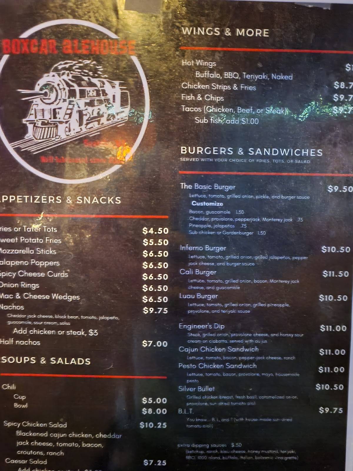 Menu at Boxcar Ale House pub & bar, Seattle