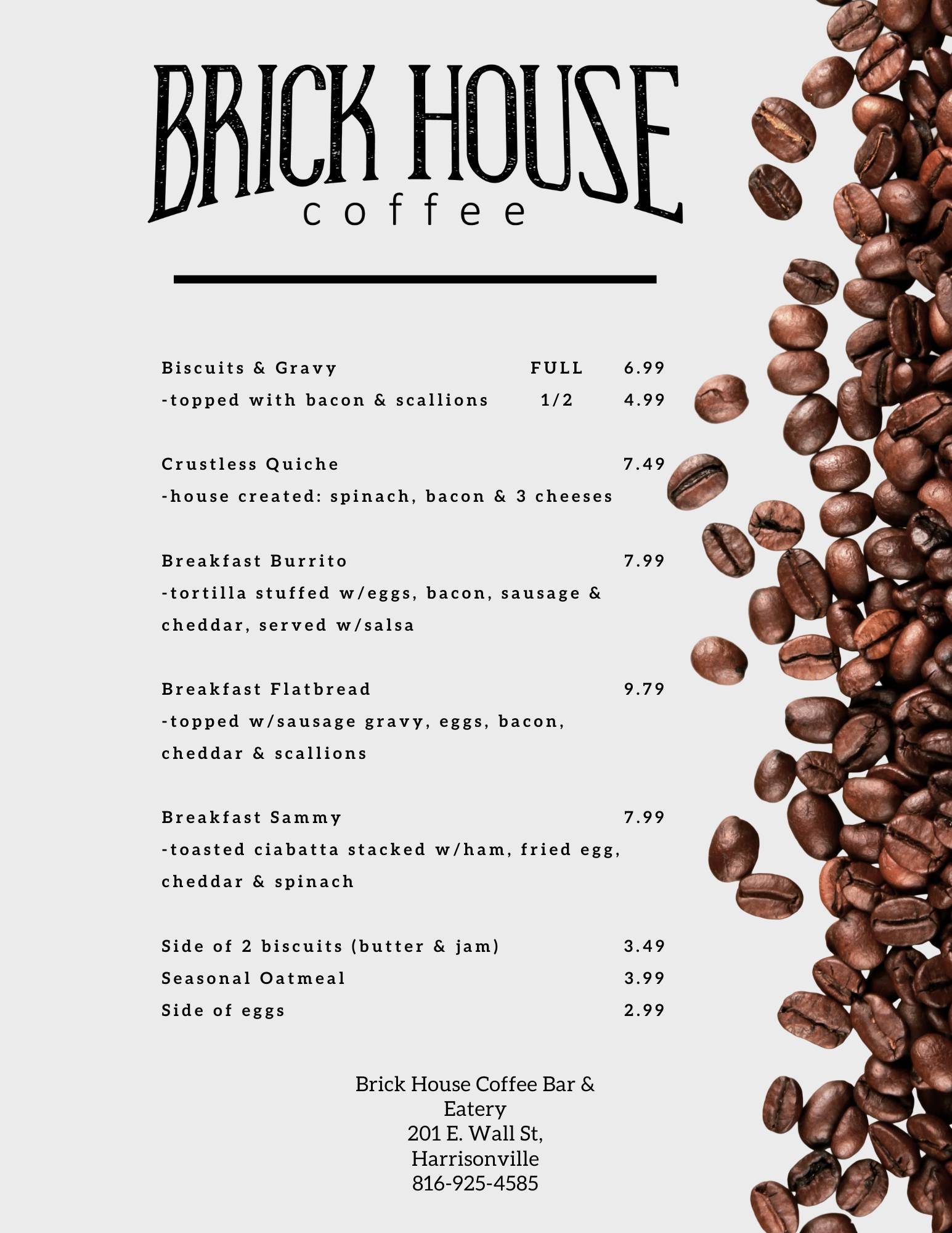 Menu at Brick House Coffee Bar and Eatery, Harrisonville