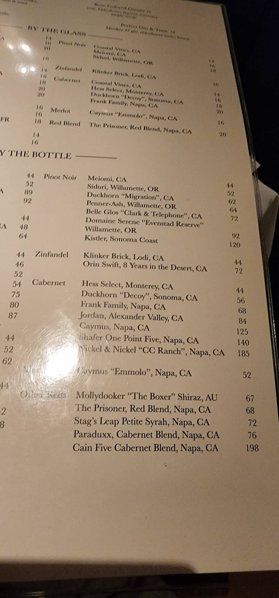 Menu at BrickTop's restaurant, Naples, Tamiami Trail N