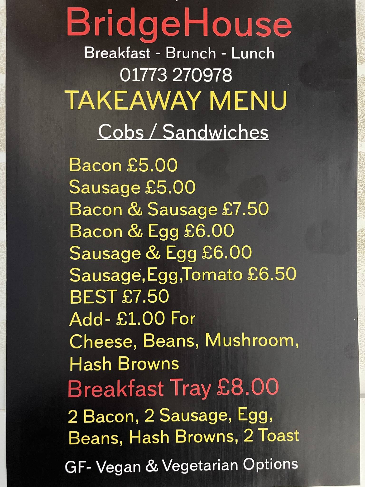 Menu at Bridge House Restaurant- Booking Recommended, Belper