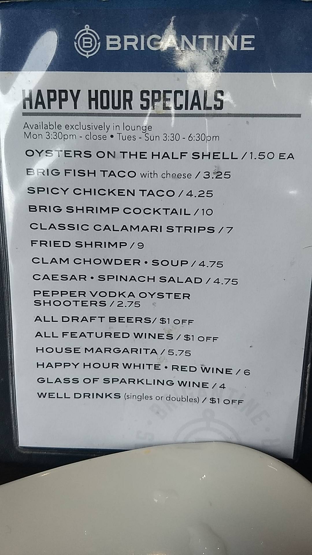 Menu at Brigantine Seafood & Oyster Bar, La Mesa, Fuerte Dr