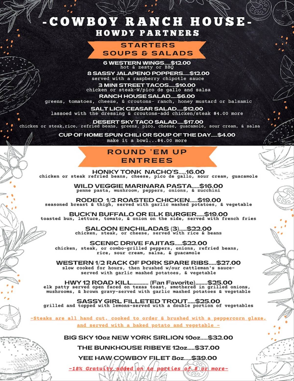 Menu at Cowboy Ranch House Bar & Restaurant, Bryce, E