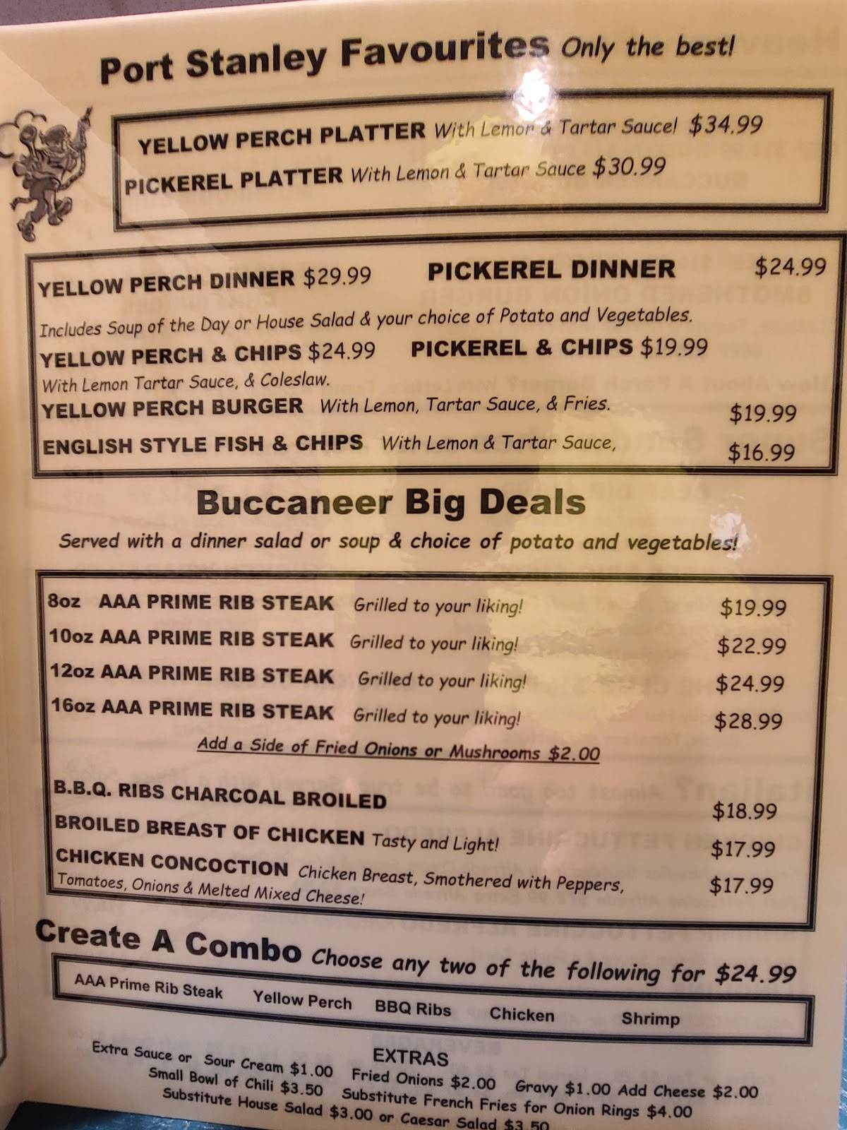 Menu at Buccaneer Bar and Grill, Port Stanley