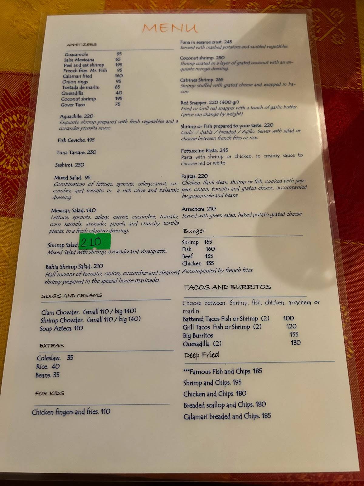 Menu at Mr. & Mrs. Fish restaurant, Bucerías