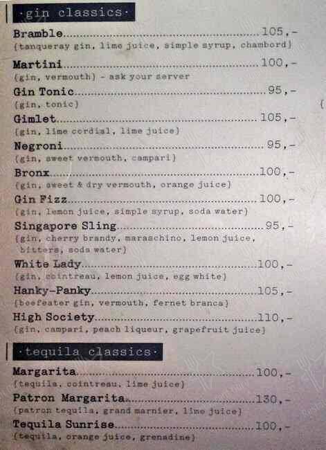 Menu at Bukowski's Bar, Prague