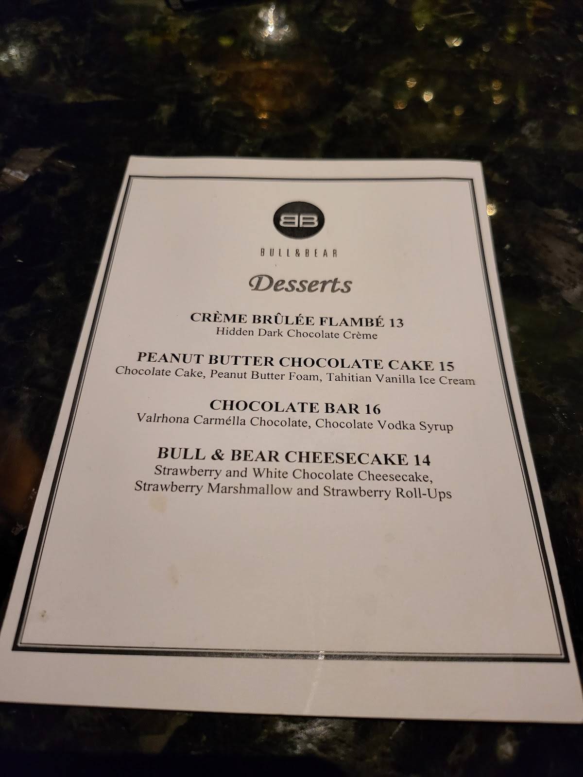 Menu at Bull & Bear pub & bar, Orlando