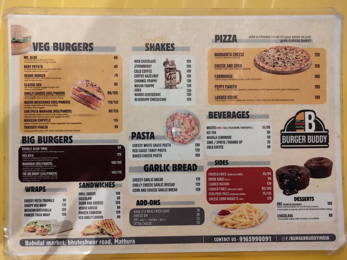 Menu at Burger Buddy, Mathura