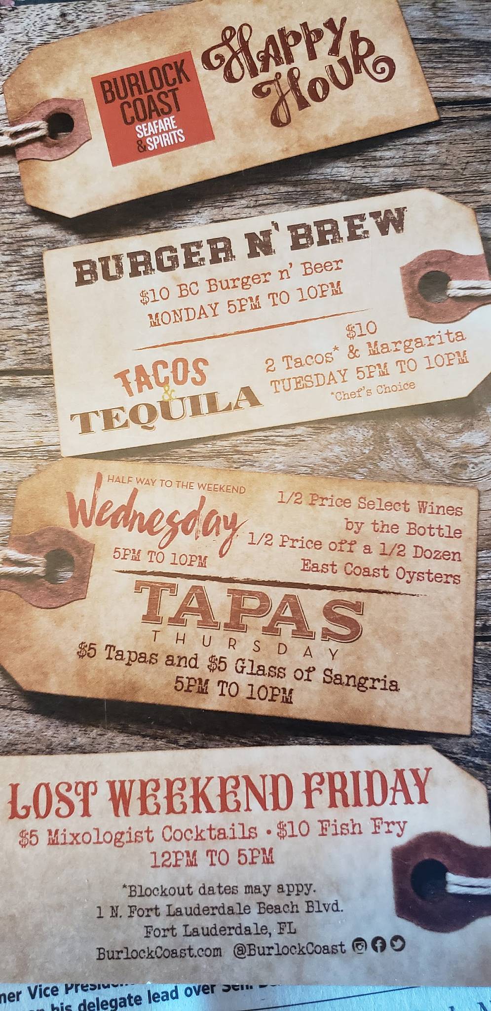 Menu at Burlock Coast restaurant, Fort Lauderdale