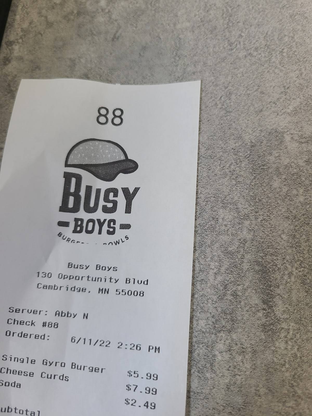 Menu at Busy Boys restaurant, Cambridge