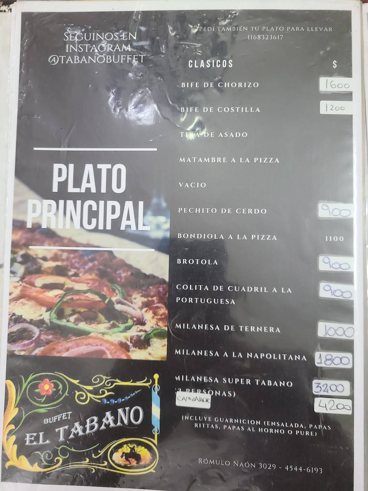 Carta del restaurante C.S.D El Tábano, Buenos Aires, Dr. Rómulo Naón 3029