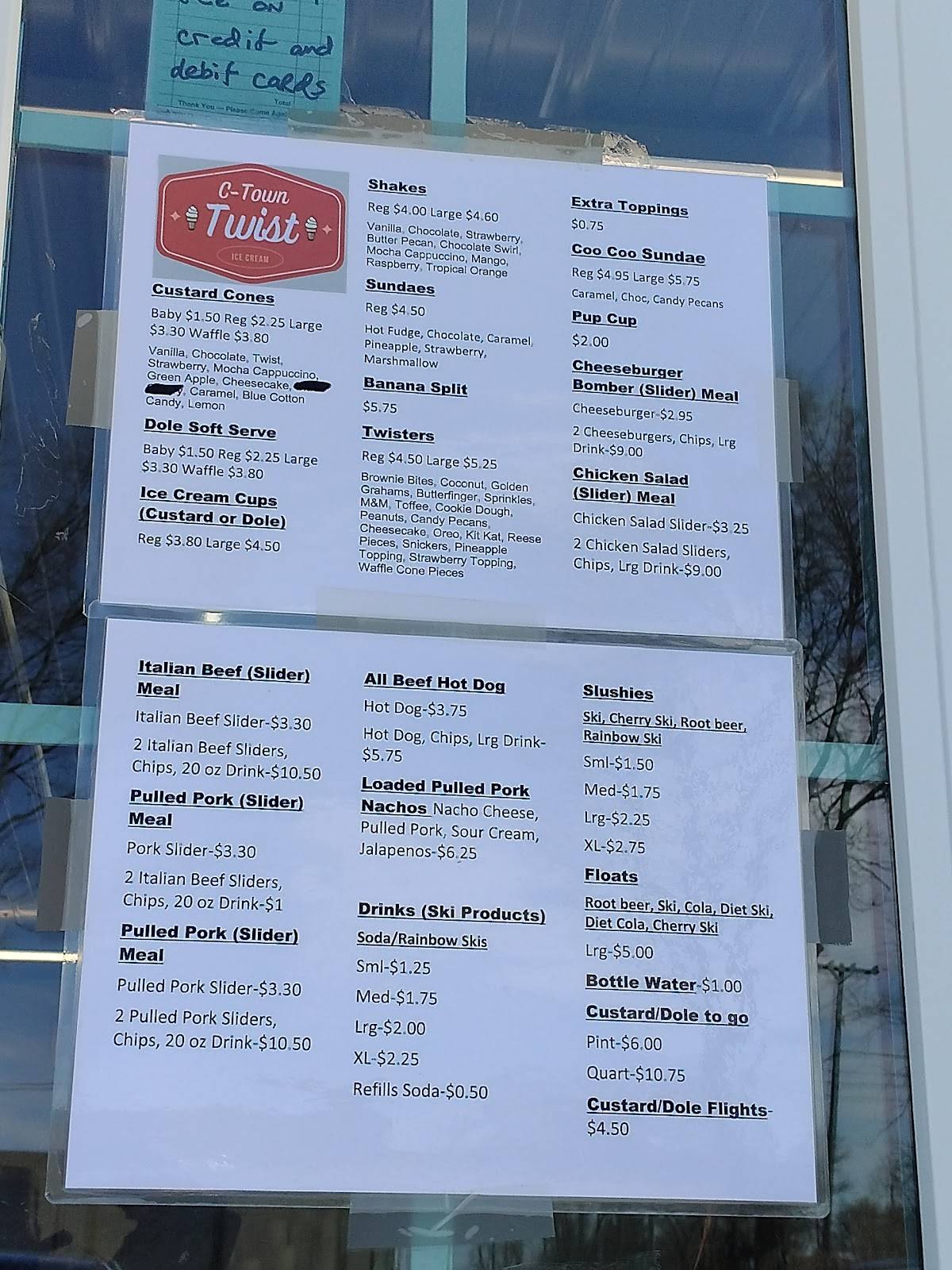 Menu at C-Town Twist Ice Cream Stand and Mini Golf, Centralia