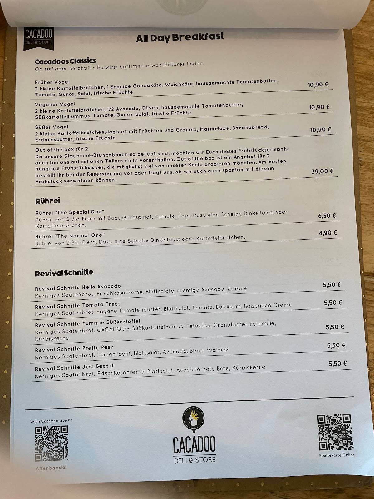 Speisekarte von CACADOO DELI & STORE pub & Bar, Geldern