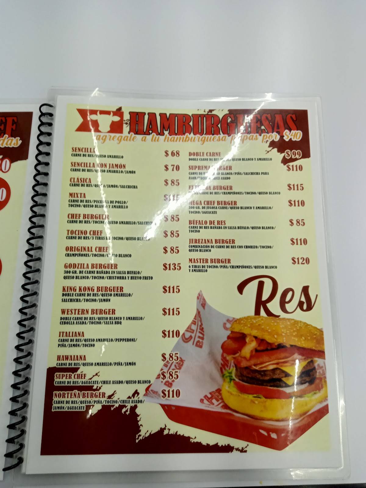 Carta del restaurante CHEF BURGER, Guadalupe