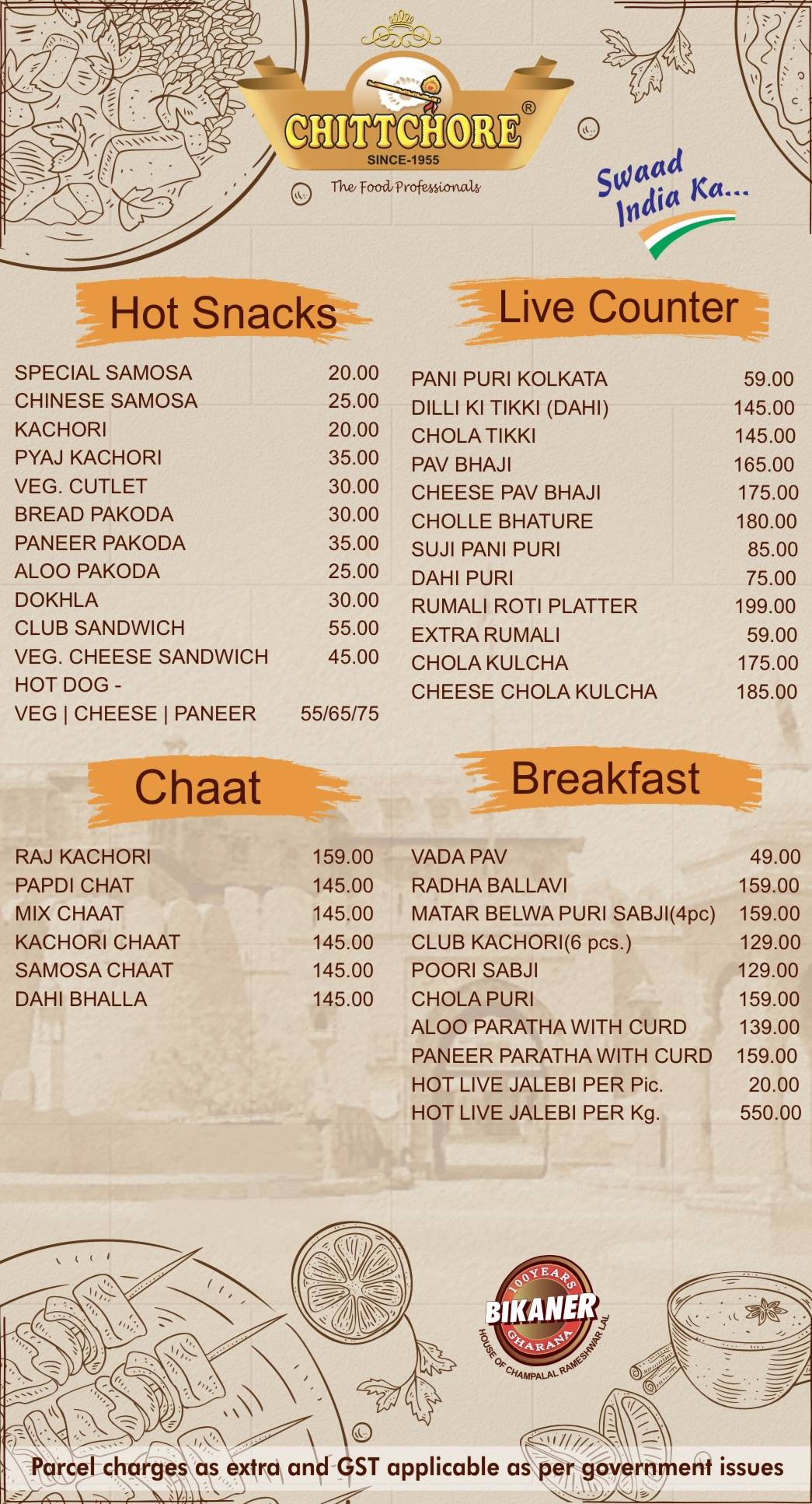 Menu at CHITTCHORE- BIKANER GHARANA- RESTAURANT., Guwahati