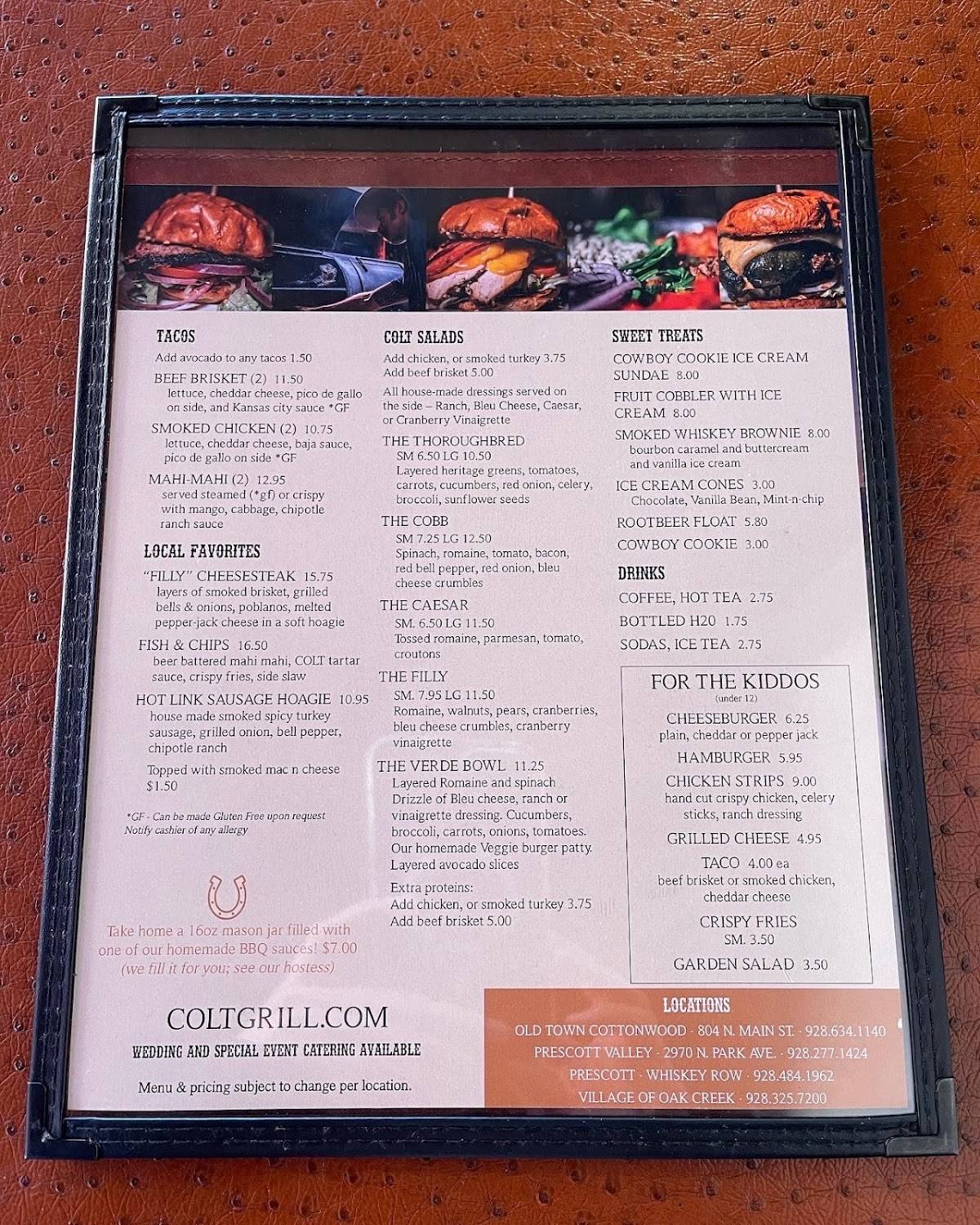 Menu at COLT Grill Cottonwood pub & bar, Cottonwood