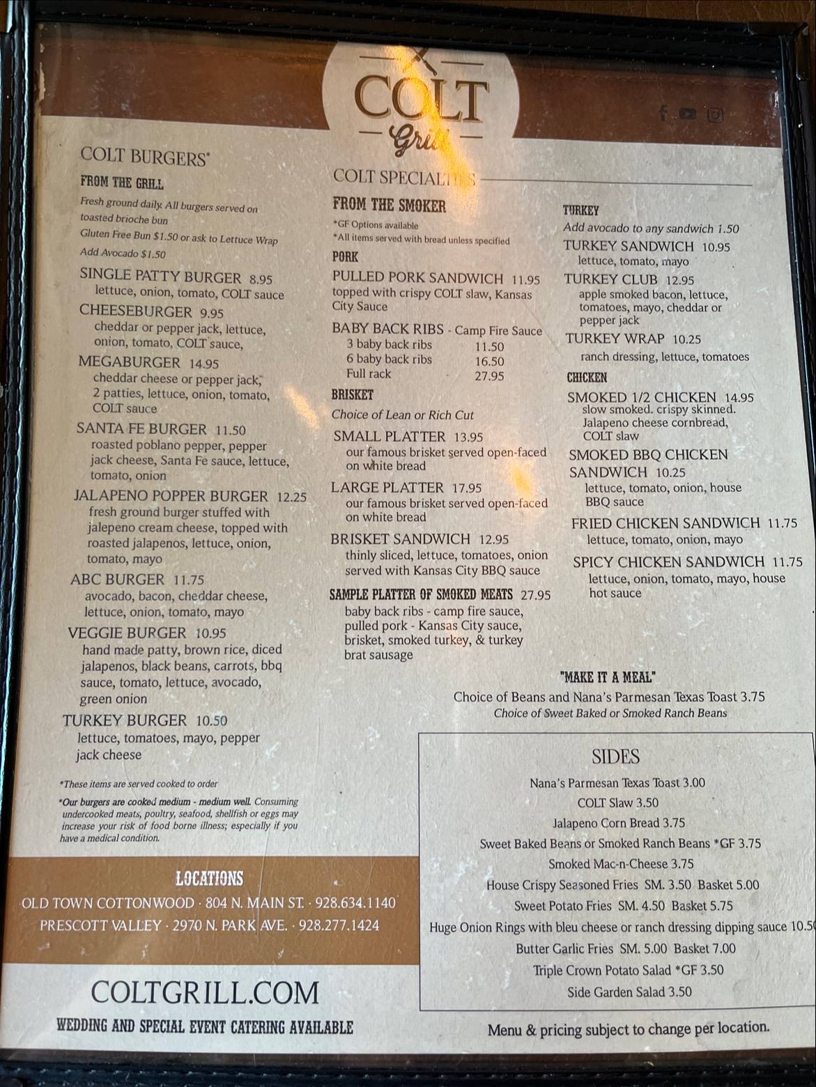 Menu at COLT Grill Cottonwood pub & bar, Cottonwood