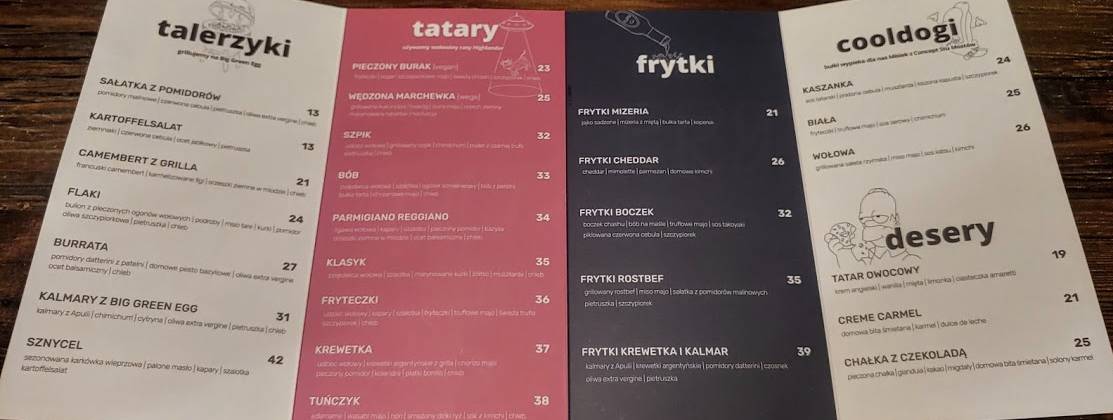 Menu at CULTO restaurant, Wrocław