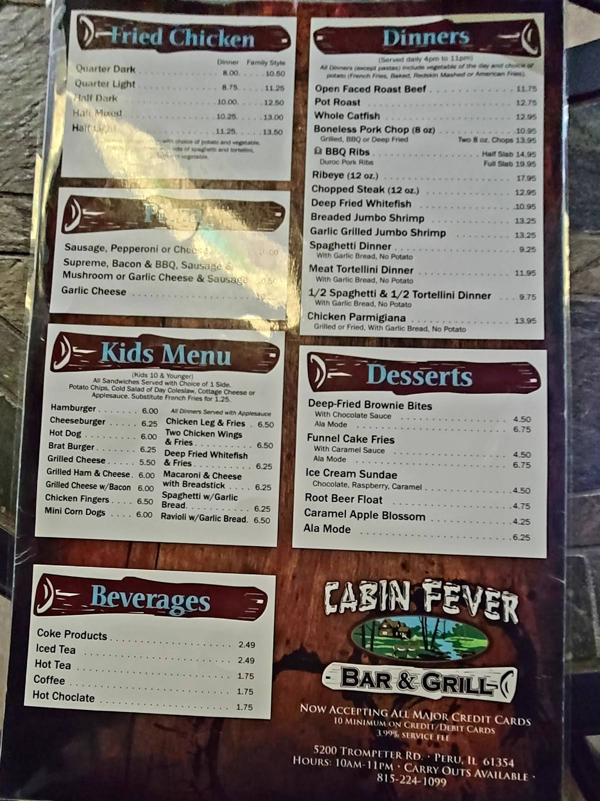 Menu at Cabin Fever Bar & Grill, Peru