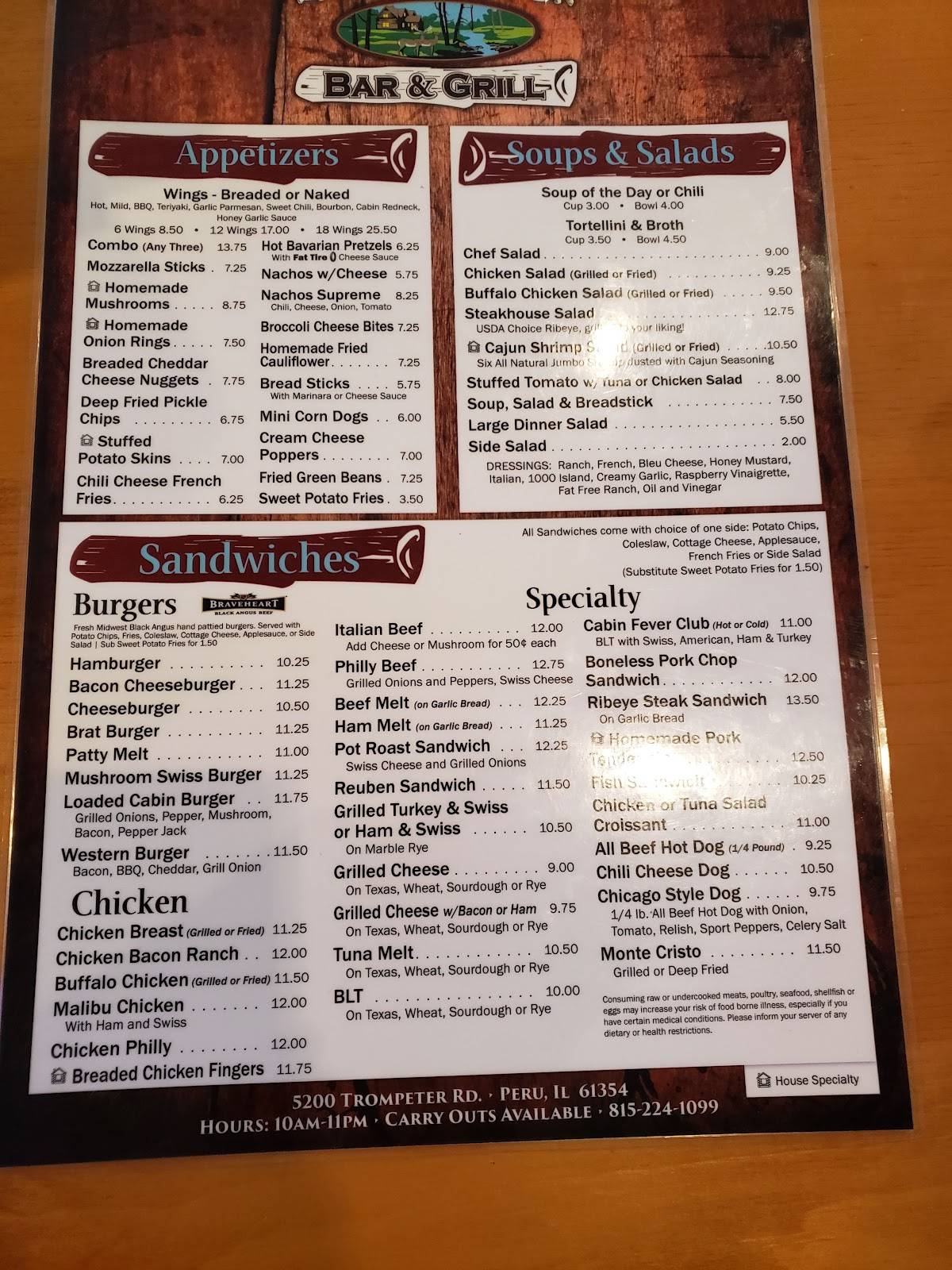 Menu at Cabin Fever Bar & Grill, Peru