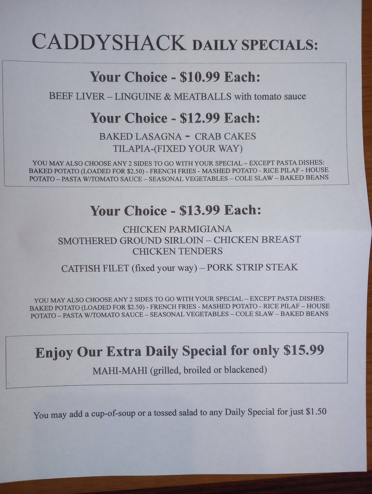 Menu at Caddyshack Bar & Grill, Sebring