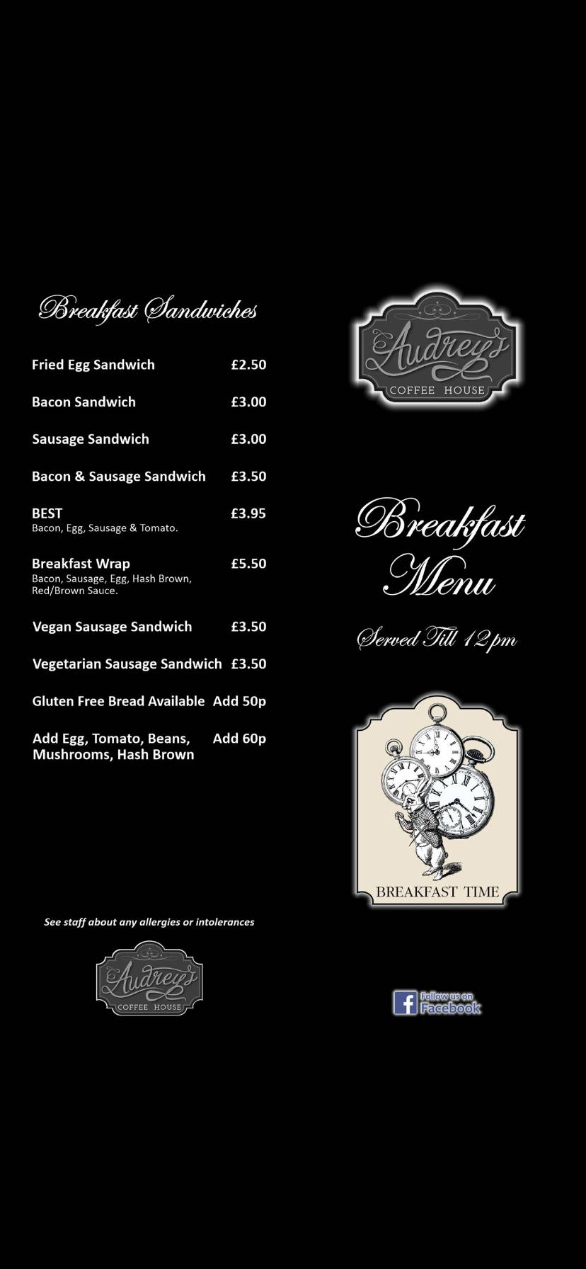 Menu at Audreys Coffee House & Deli, Barnsley