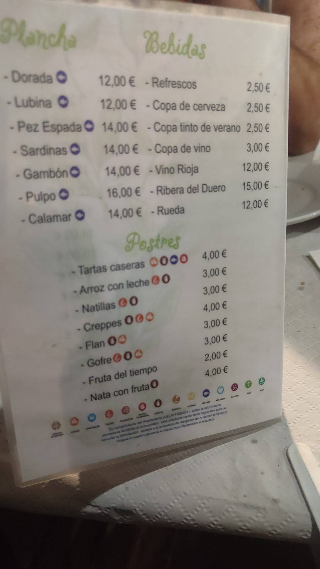 Menu at Café Bar Los Jardines - Casa Escobar, Torrenueva