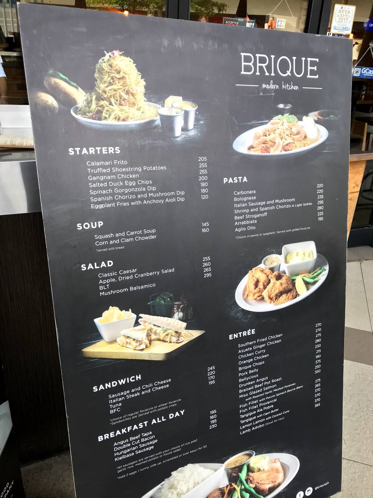 Menu at Brique Modern Kitchen cafe, Cebu City, ayala center cebu