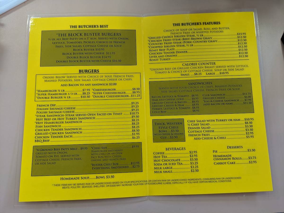 Menu at Butcher Block Cafe, Denver, Washington St
