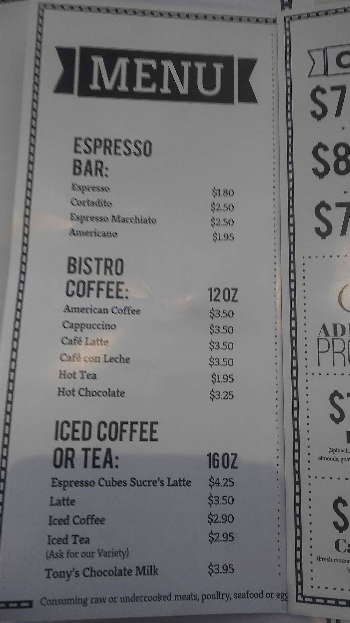 Menu at Chef Sucre Café cafe, Coral Gables