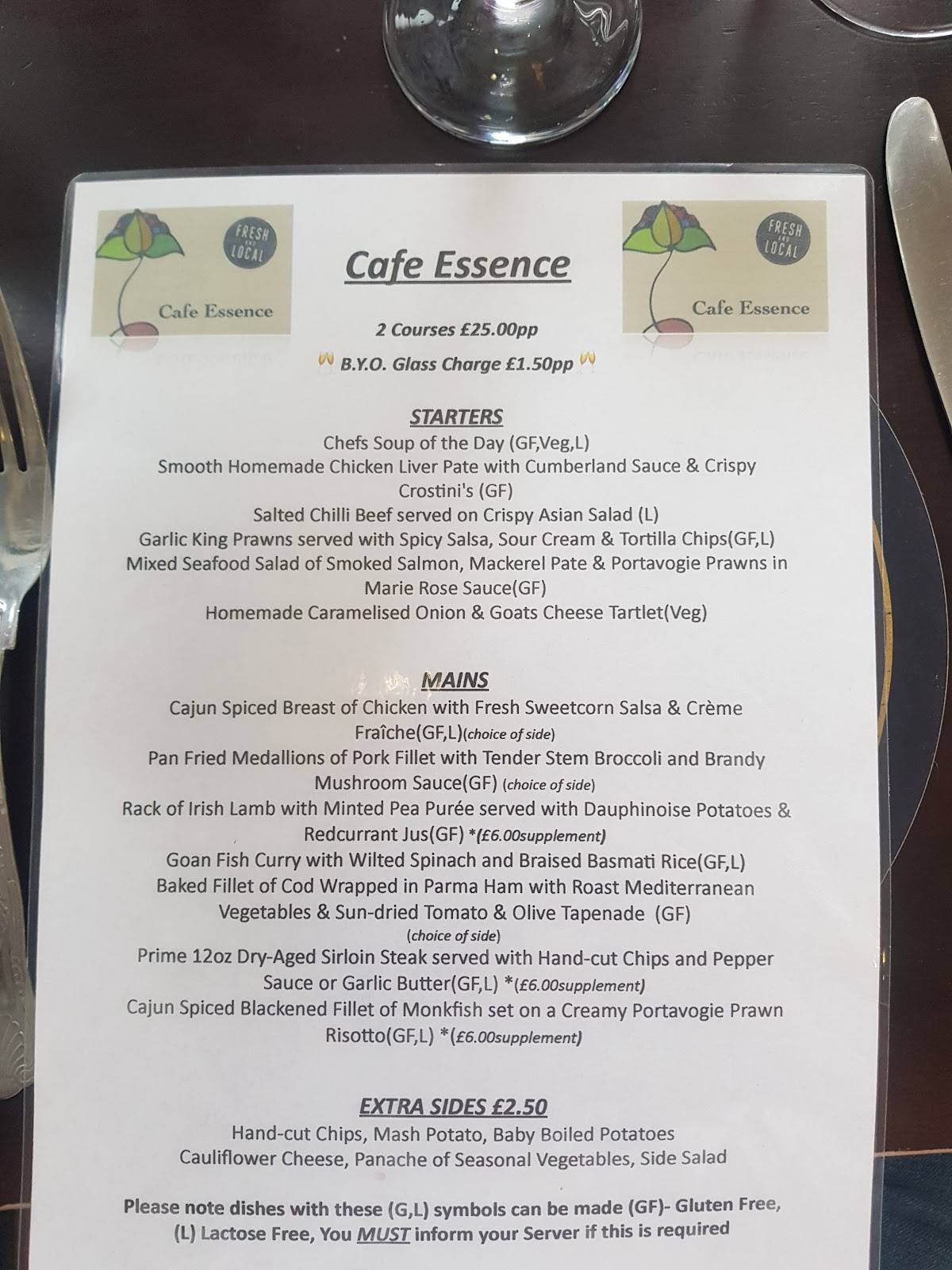 Menu at Cafe Essence, Bangor