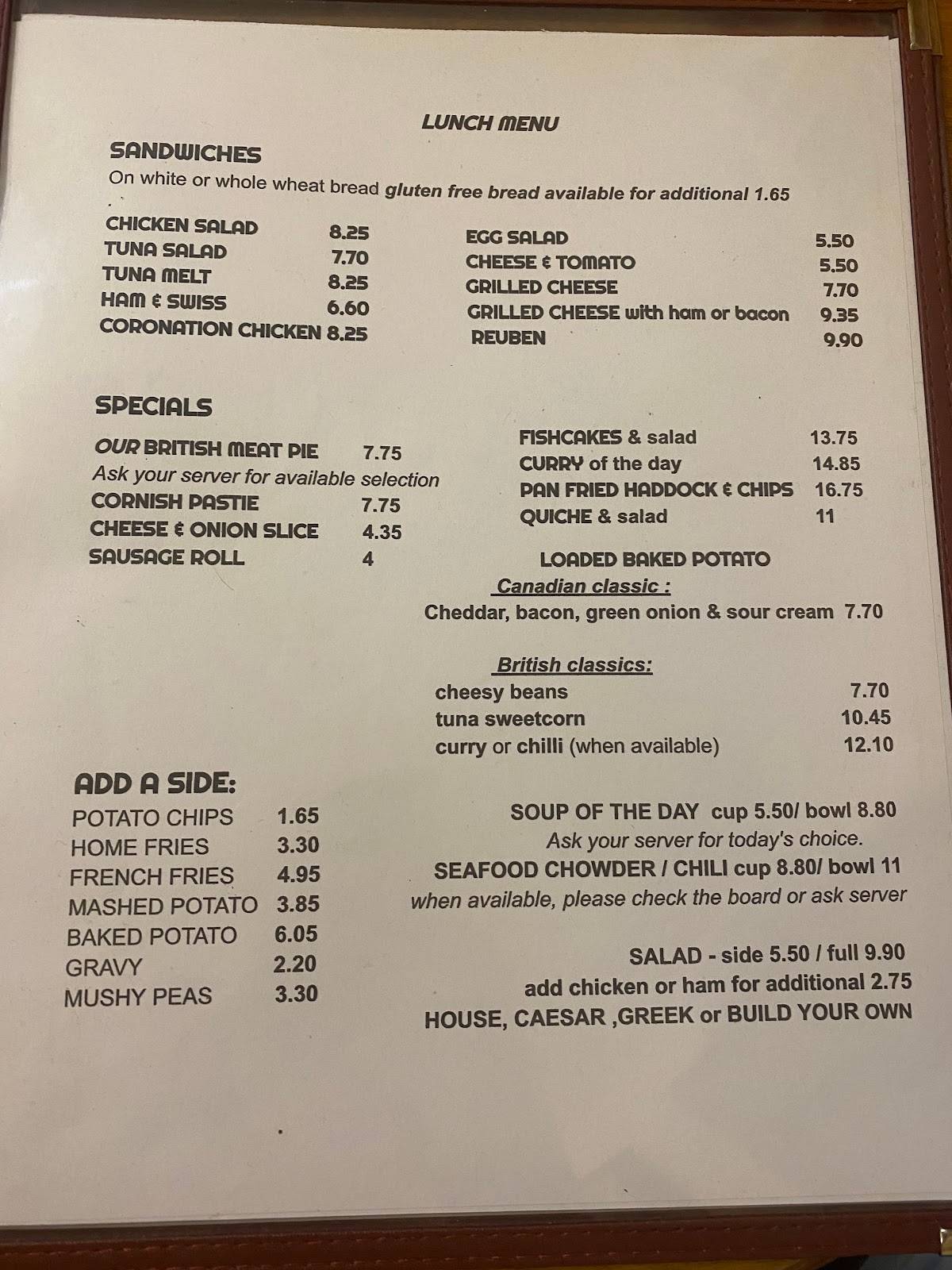 Menu at Great British Grub cafe, Truro