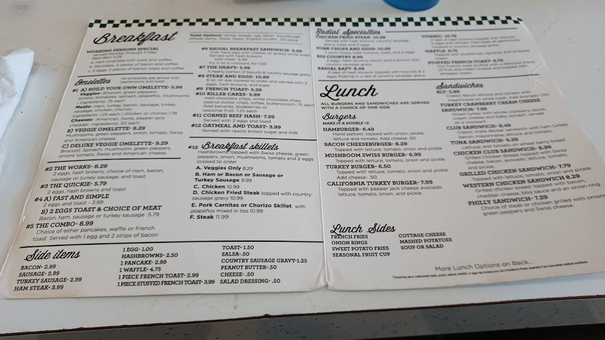 Menu at Lisa's Radial Cafe, Omaha