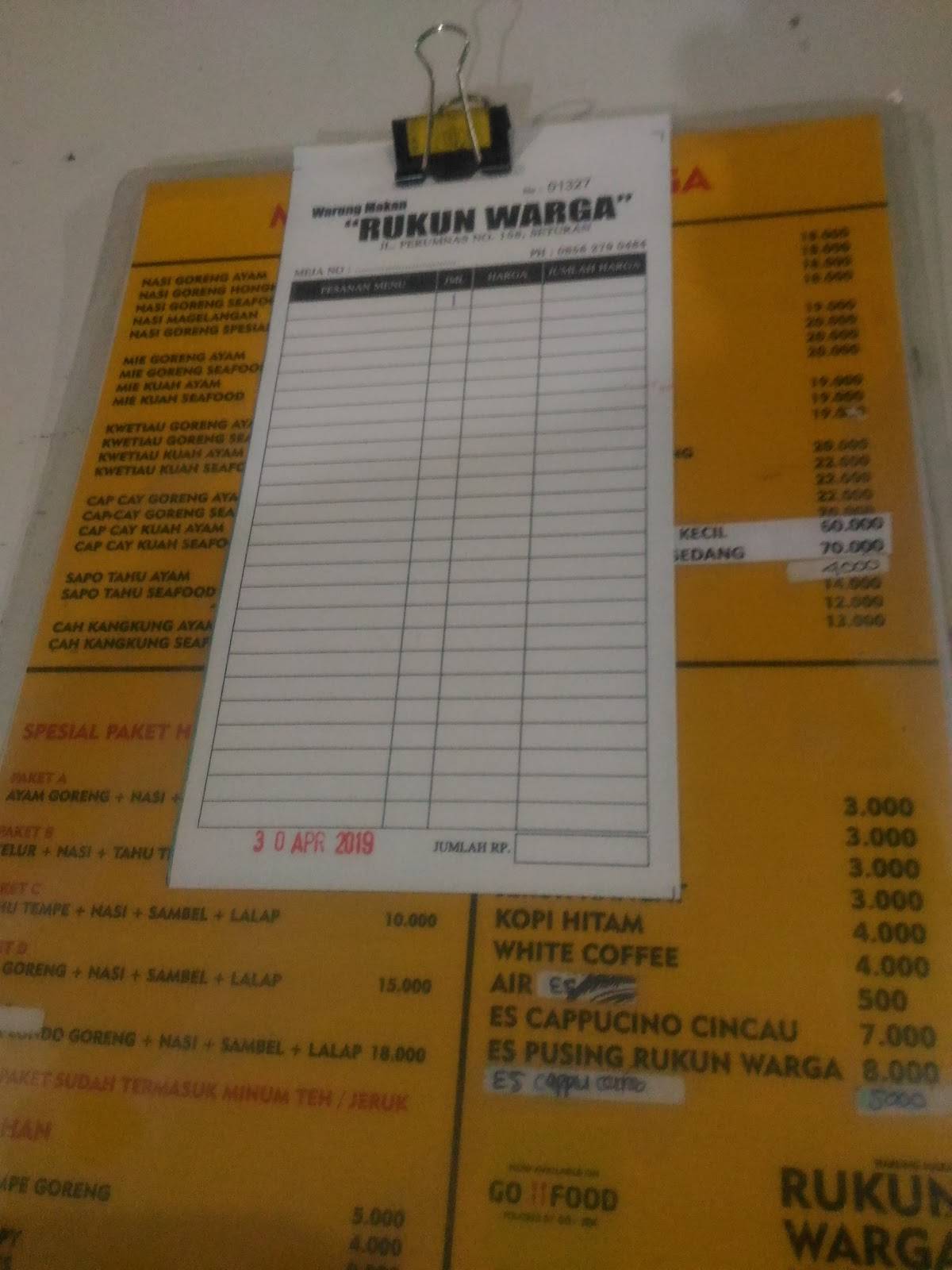 Menu at Rukun Warga cafe, Sariharjo