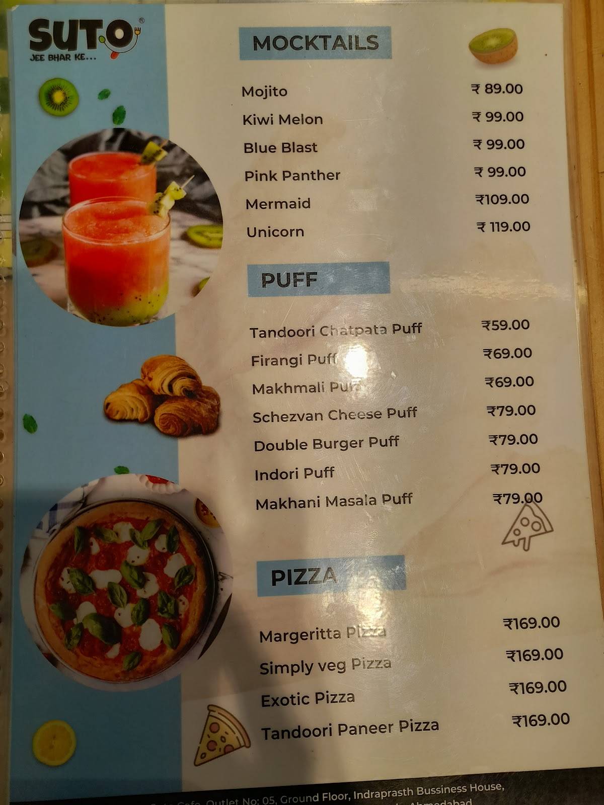 Menu at Suto Cafe Vijay Cross Road Navrangpura, Ahmedabad